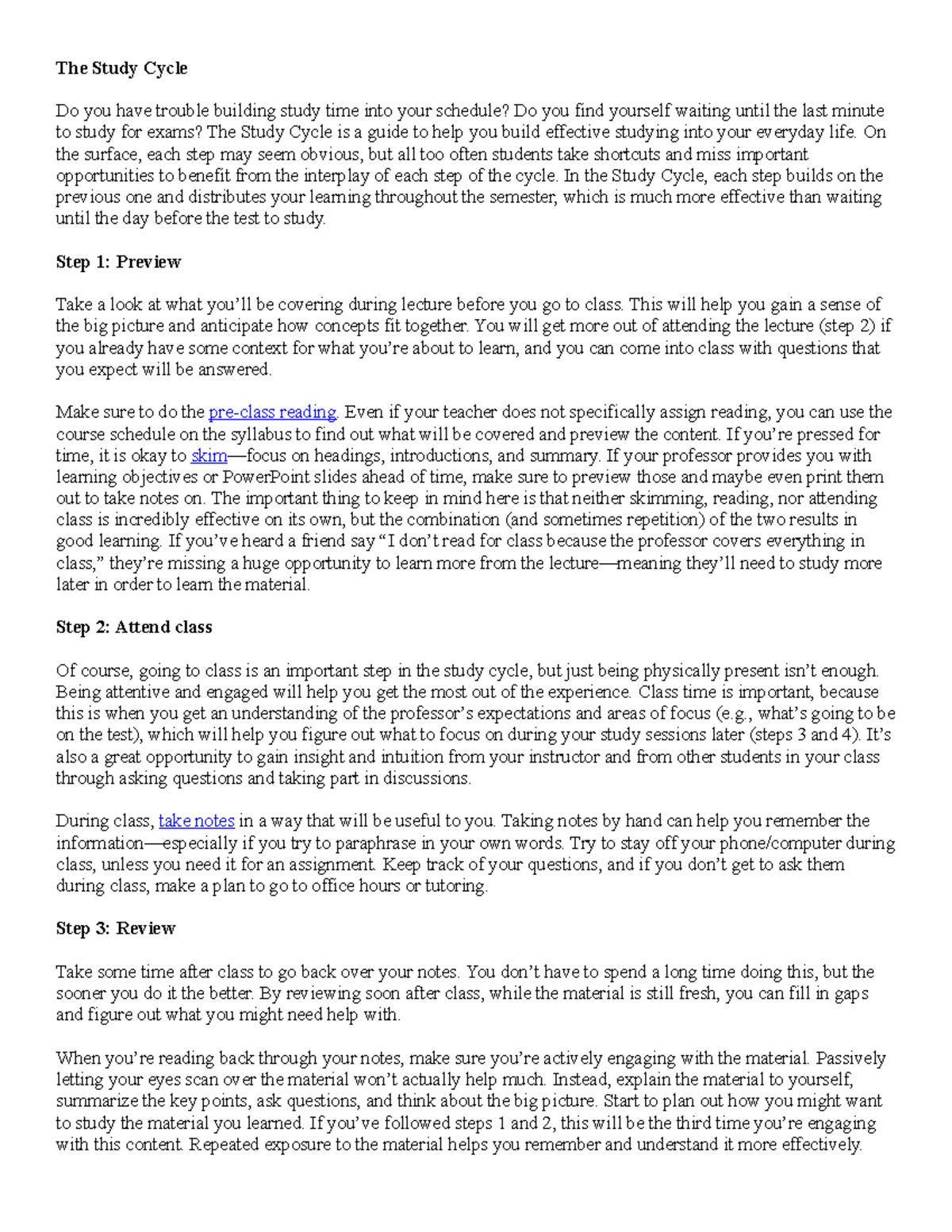 Effective Study Cycle Strategies for Academic Success - Studocu