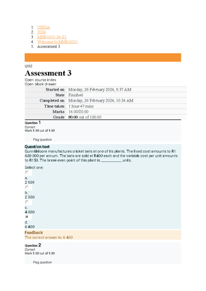MNB1601 Assessment 4 Attempt review 1 - MNB1601-23-S2 Welcome to MNB1601 Assessment 4 Started on ...