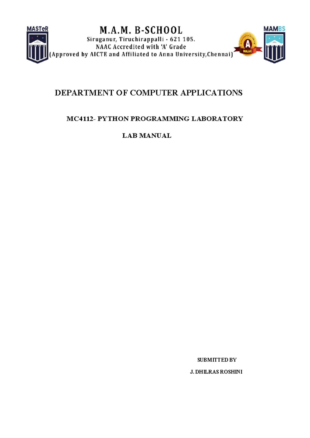 Python Programming Laboratory Manual (CSE 101) - Programs & Outputs ...