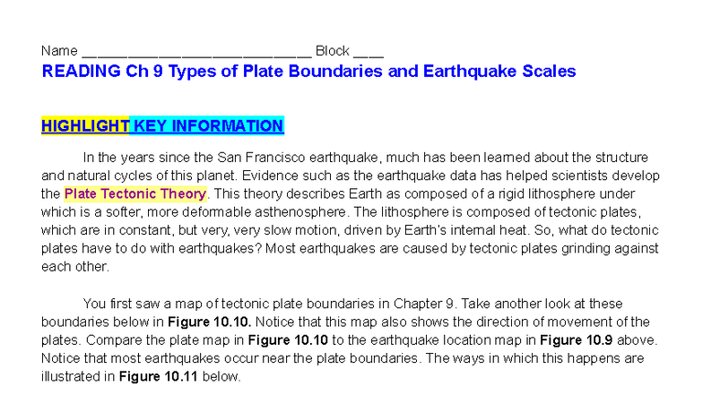 Reading Ch 9: Plate Boundaries & Earthquake Scales Insights - Studocu