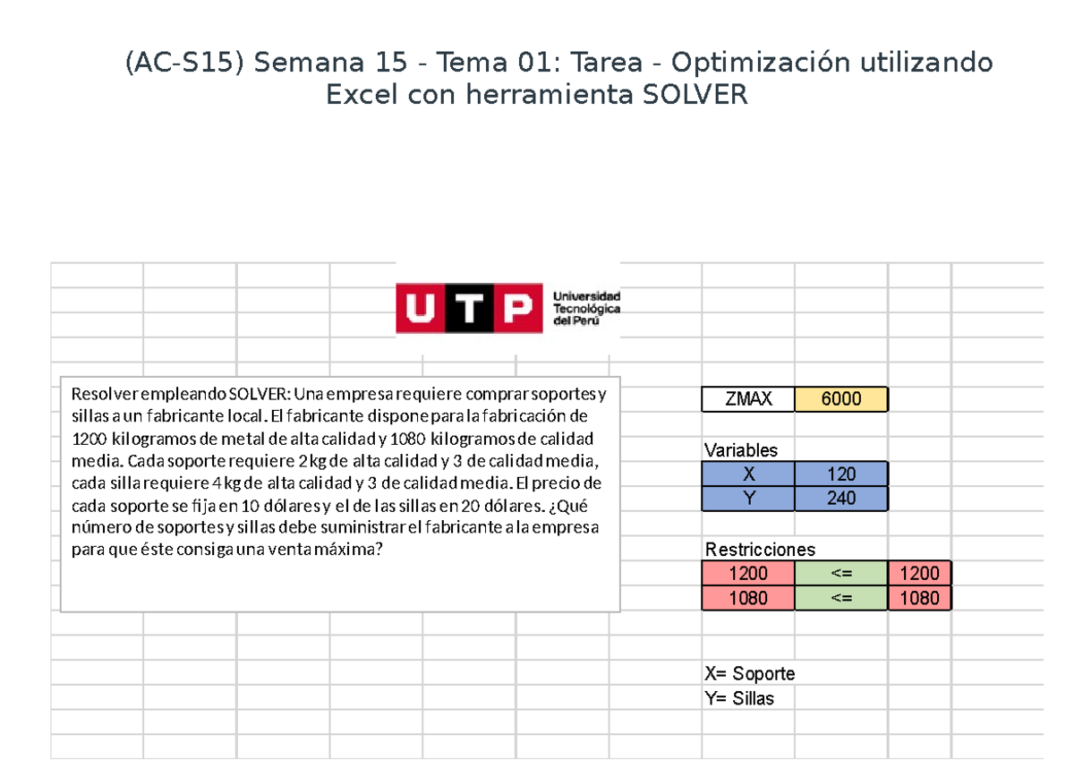 🔴 (AC-S15) Semana 15 - Tarea: Optimización Excel con SOLVER - Studocu