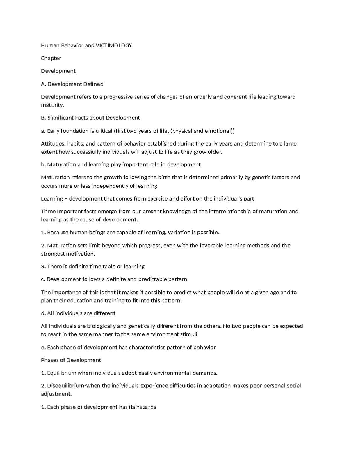 Human Behavior & Victimology: Development Notes Overview - Studocu
