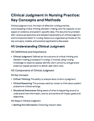 Clinical Judgment Models: A Comprehensive Overview in Nursing ...