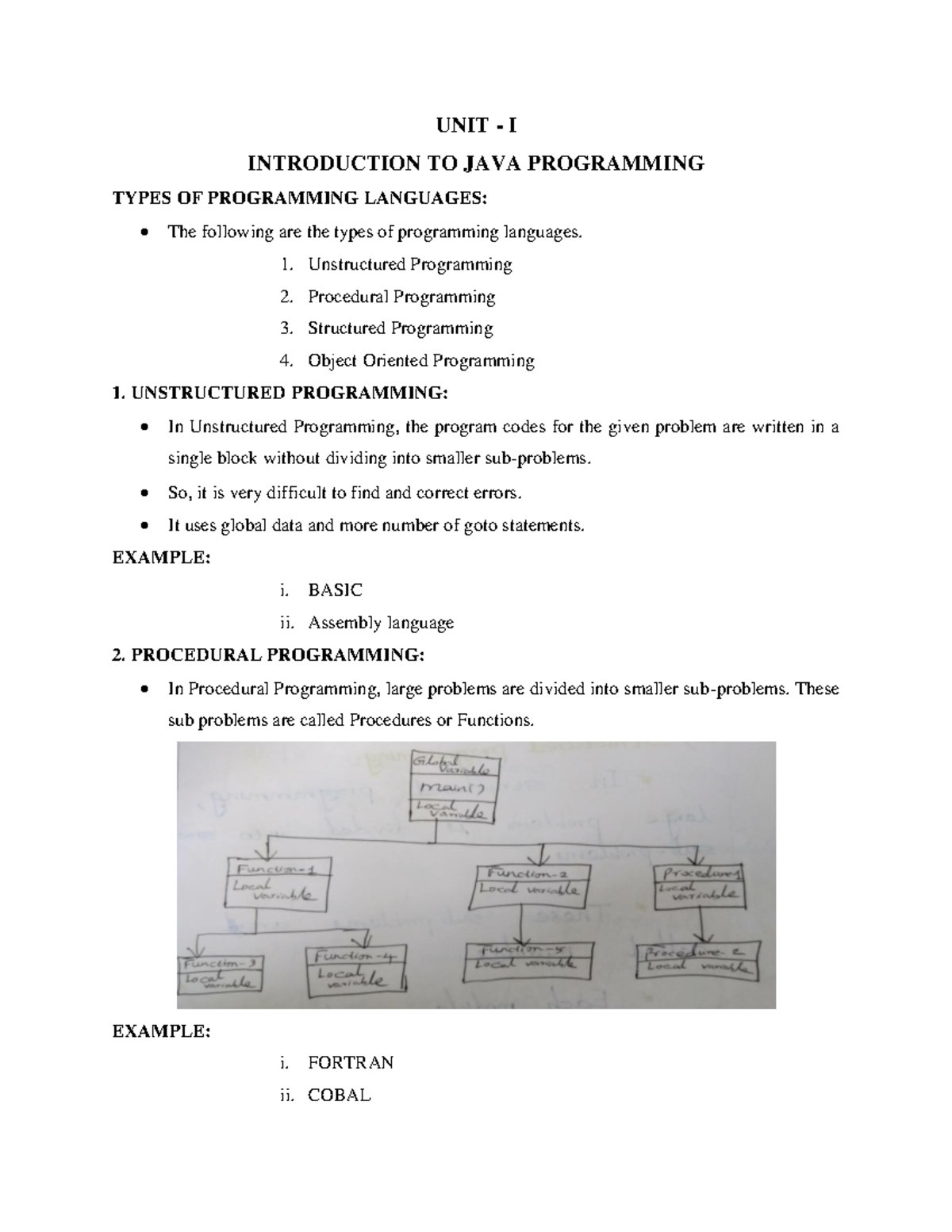 UNIT I - JAVA - java - UNIT - I INTRODUCTION TO JAVA PROGRAMMING TYPES ...