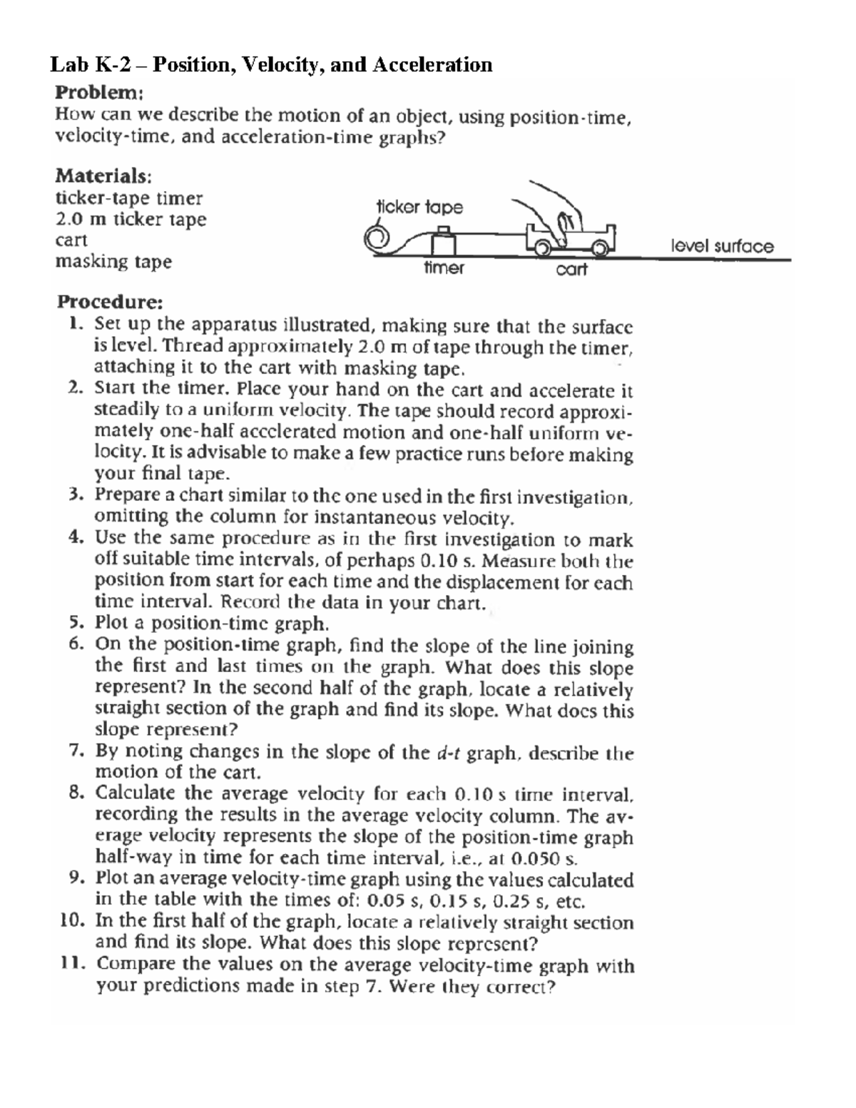 Lab K-2 – Position, Velocity, and Acceleration - Lab Position, Velocity ...