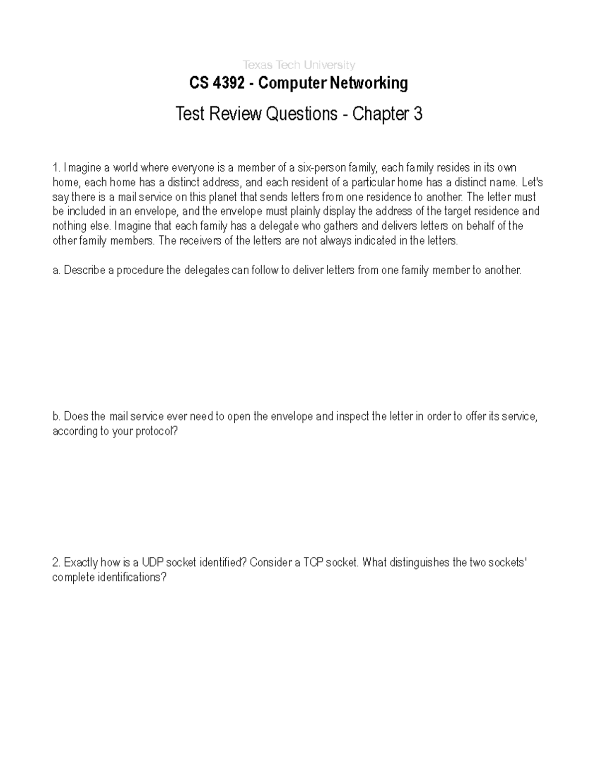 CS 4392 - Networking Test Review Questions for Chapter 3 - Studocu