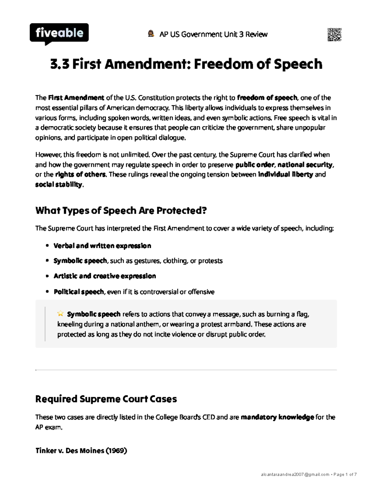 AP US Government Unit 3 Review: First Amendment & Free Speech - Studocu