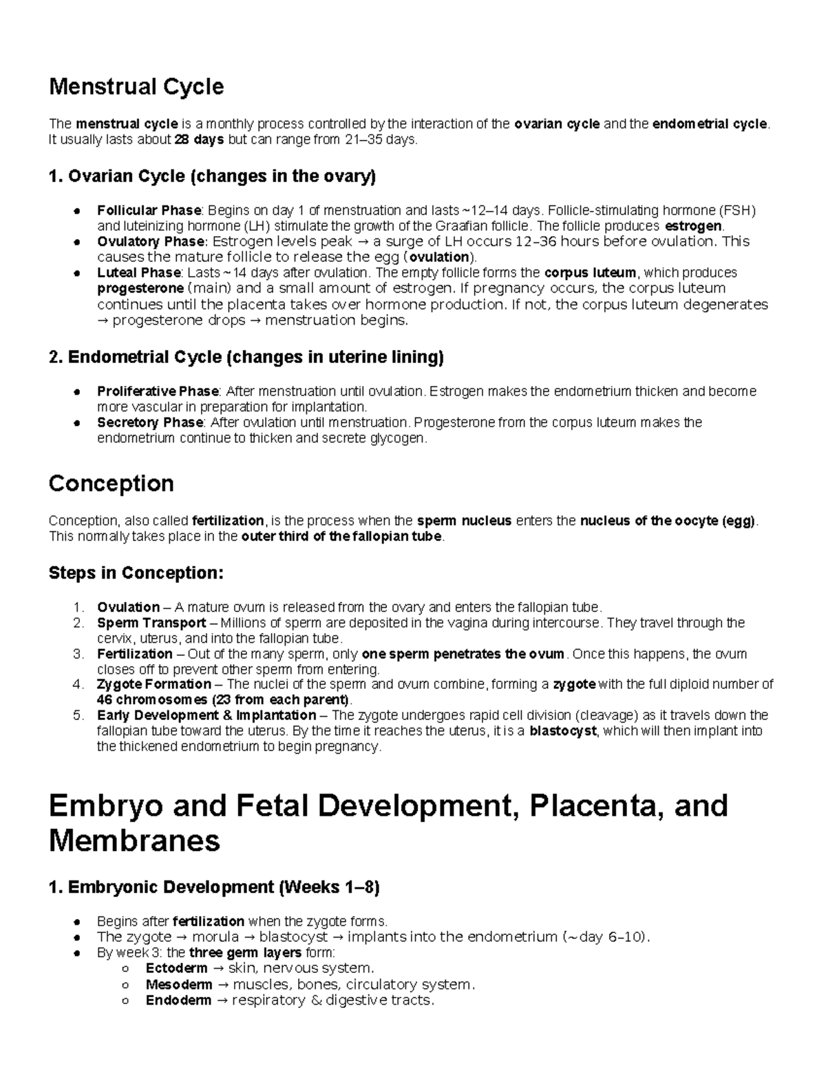 WEEK 1 - OB - Menstrual Cycle and Fetal Development Overview - Studocu