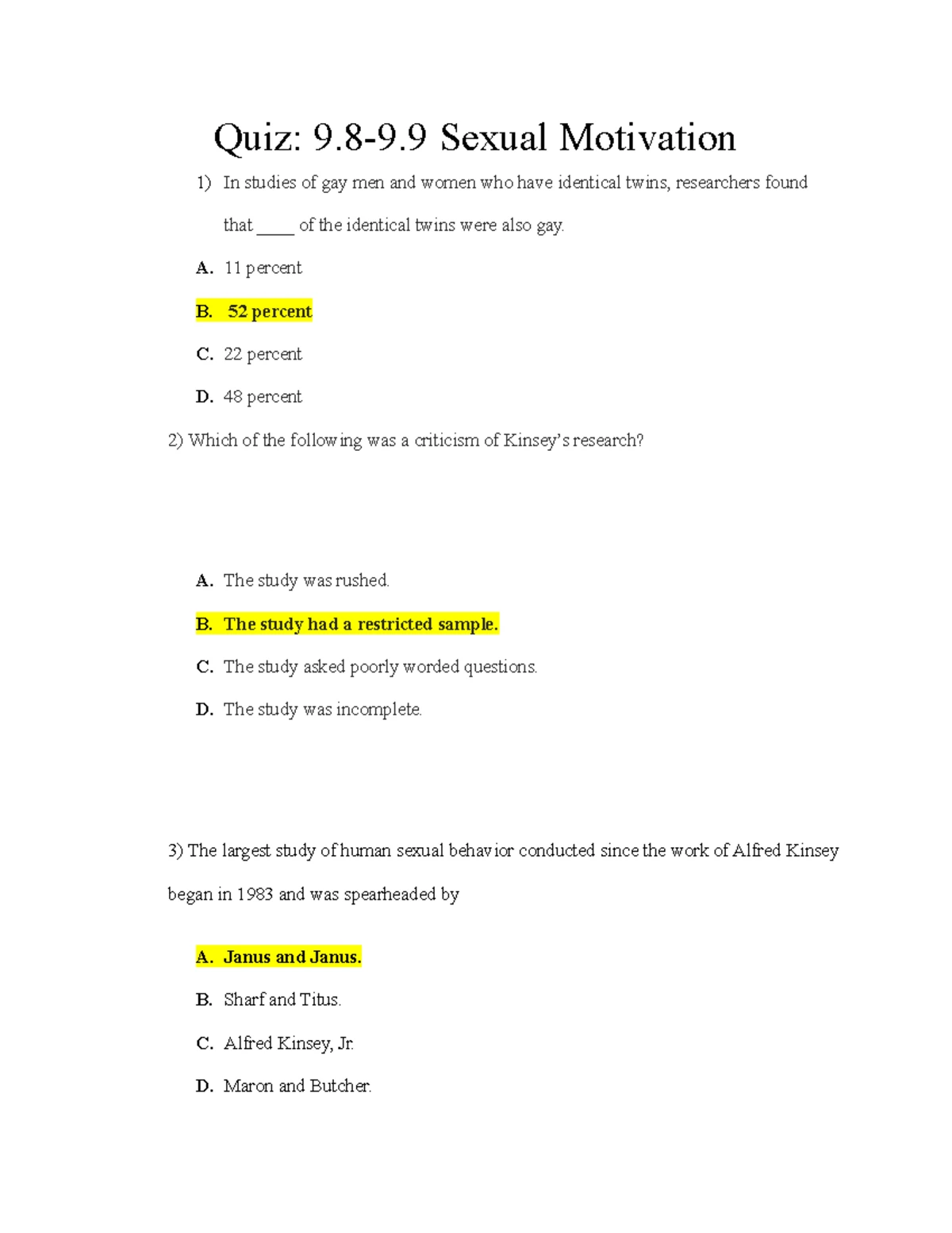 Chapter 9 Quiz Motivation, Stress, and Emotion - Chapter 9 Quiz ...