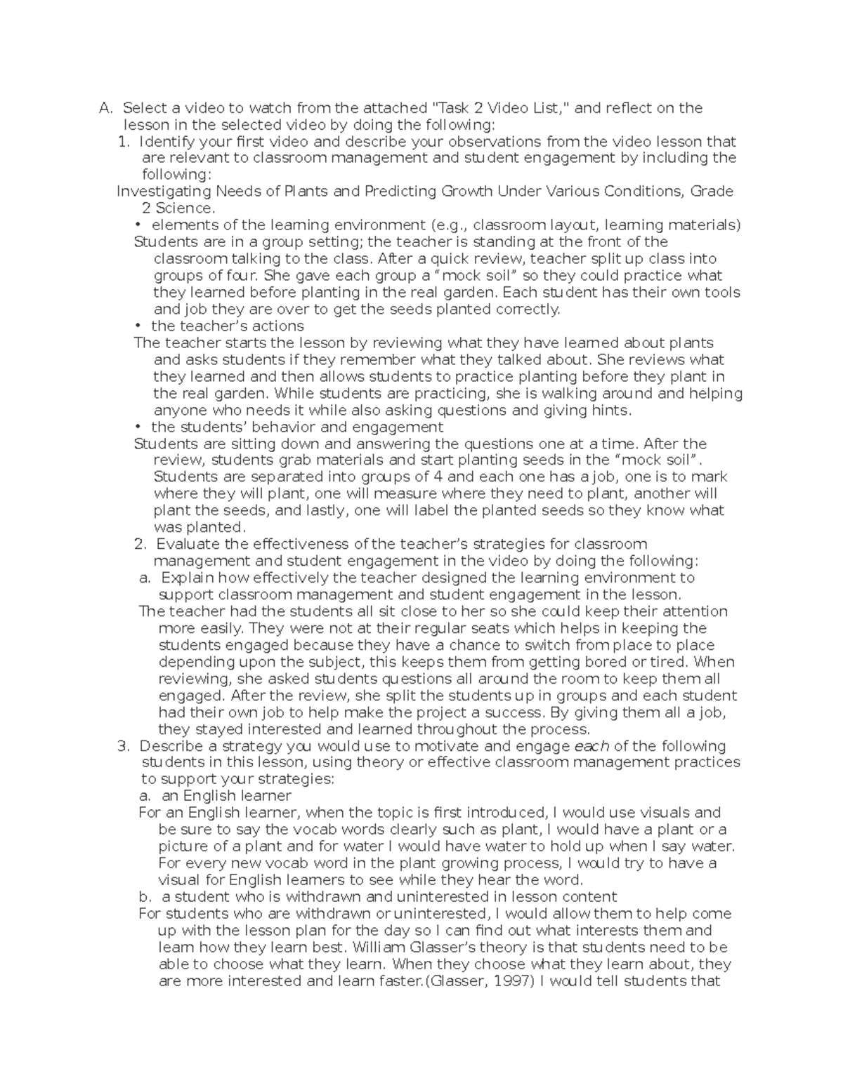 Task 2 Reflections on Classroom Management in DO95 Videos - Studocu