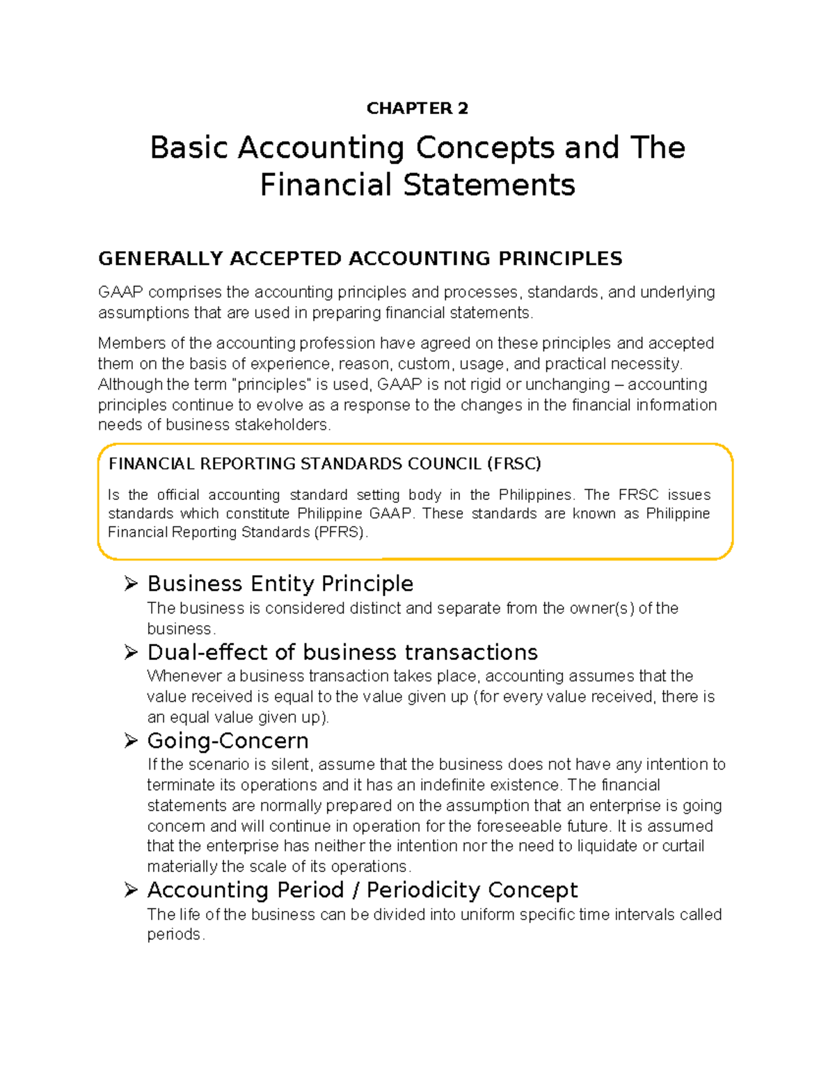 BA-Fundamentals Chapter 2: Basic Accounting Concepts & Financial ...