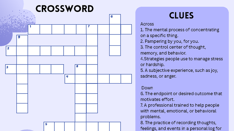 Crossword 7: Mental Health & Emotions Clues - Studocu