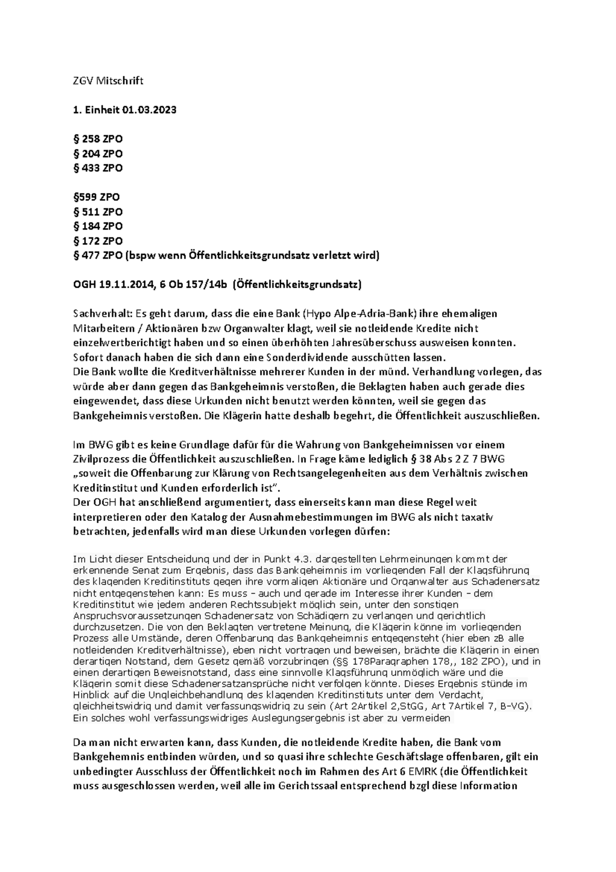 ZGV Mitschrift - Entscheidungszusammenfassung zur ZPO und Immunität ...