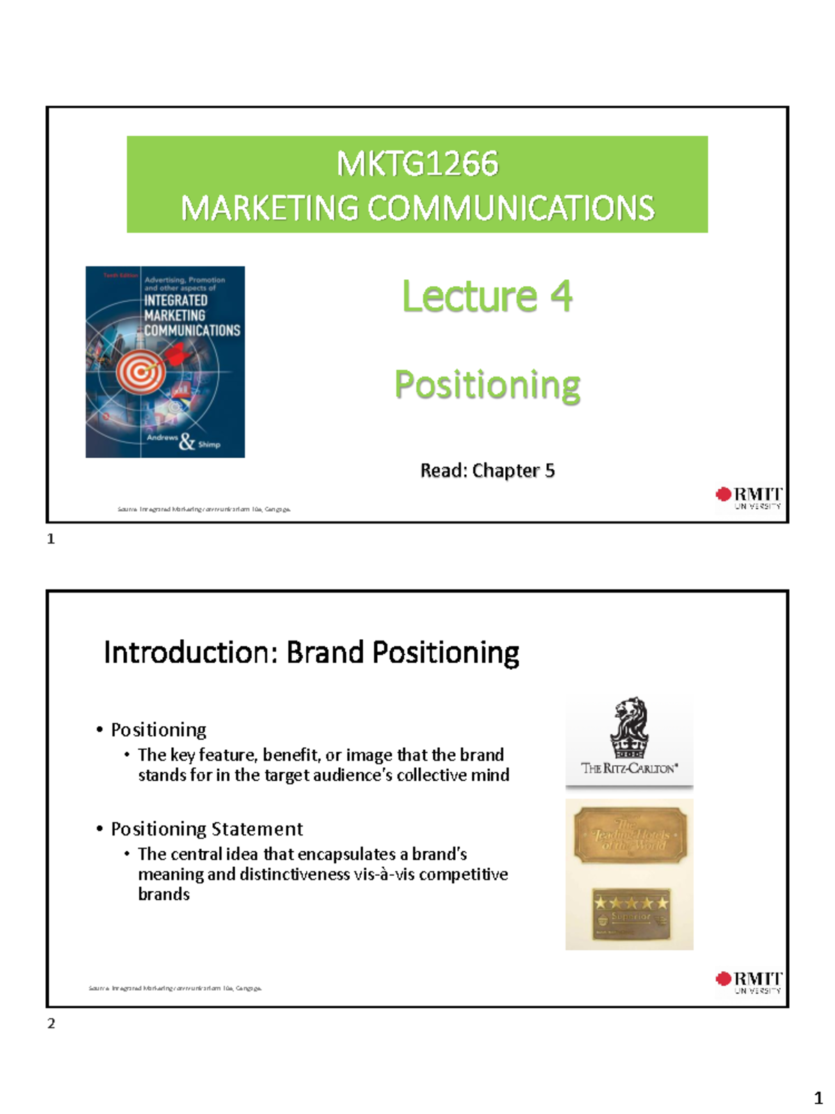 Lecture 4 - positioning-1 - Lecture 4 Positioning Read: Chapter 5 MKTG ...