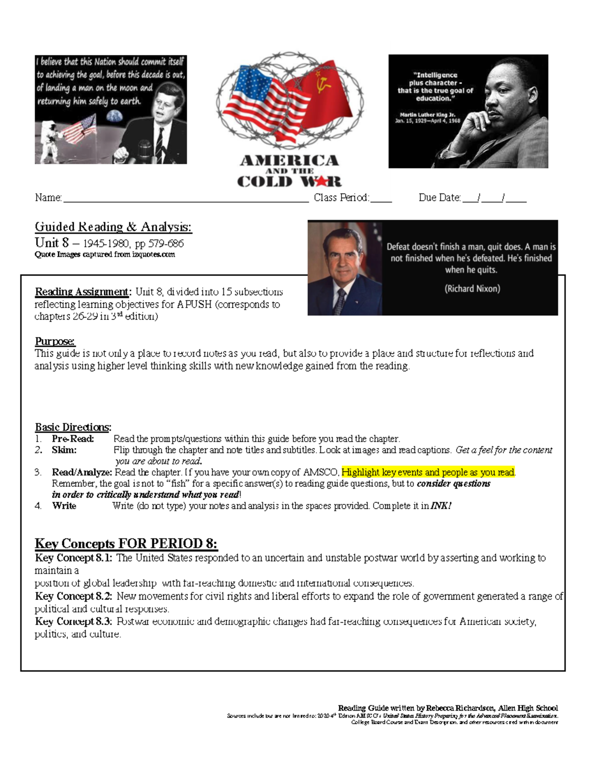 APUSH Unit 8 Guided Reading: Key Concepts (1945-1980) - Studocu