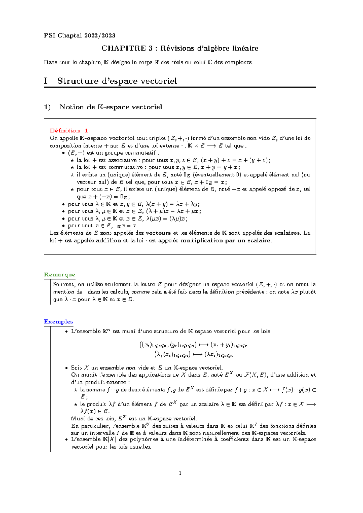 Chapitre 3 RÃ©visions d'alg Ã¨bre lin Ã©aire - PSI Chaptal 2022/ CHAPITRE 3 : Révisions d ...
