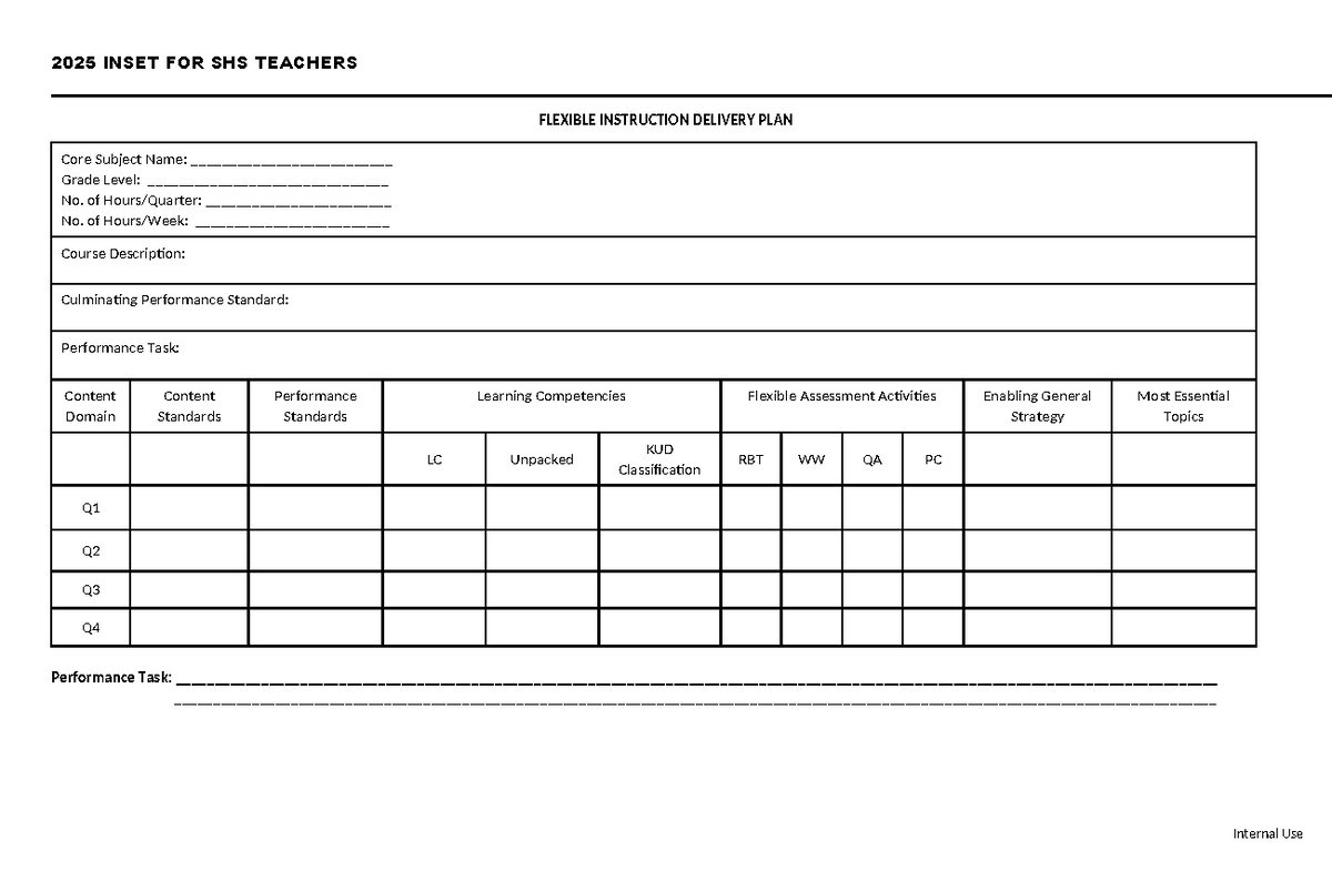 FIDP-Template 2025- Inset - Internal Use 2025 INSET FOR SHS TEACHERS ...