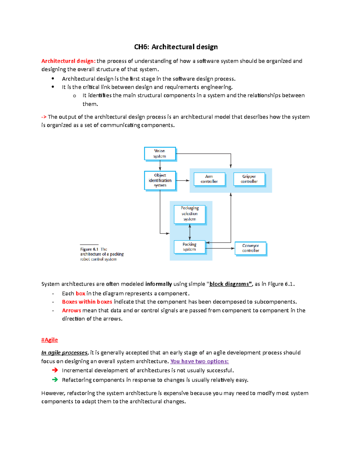 CH6 - software engineering summray - CH6: Architectural design ...