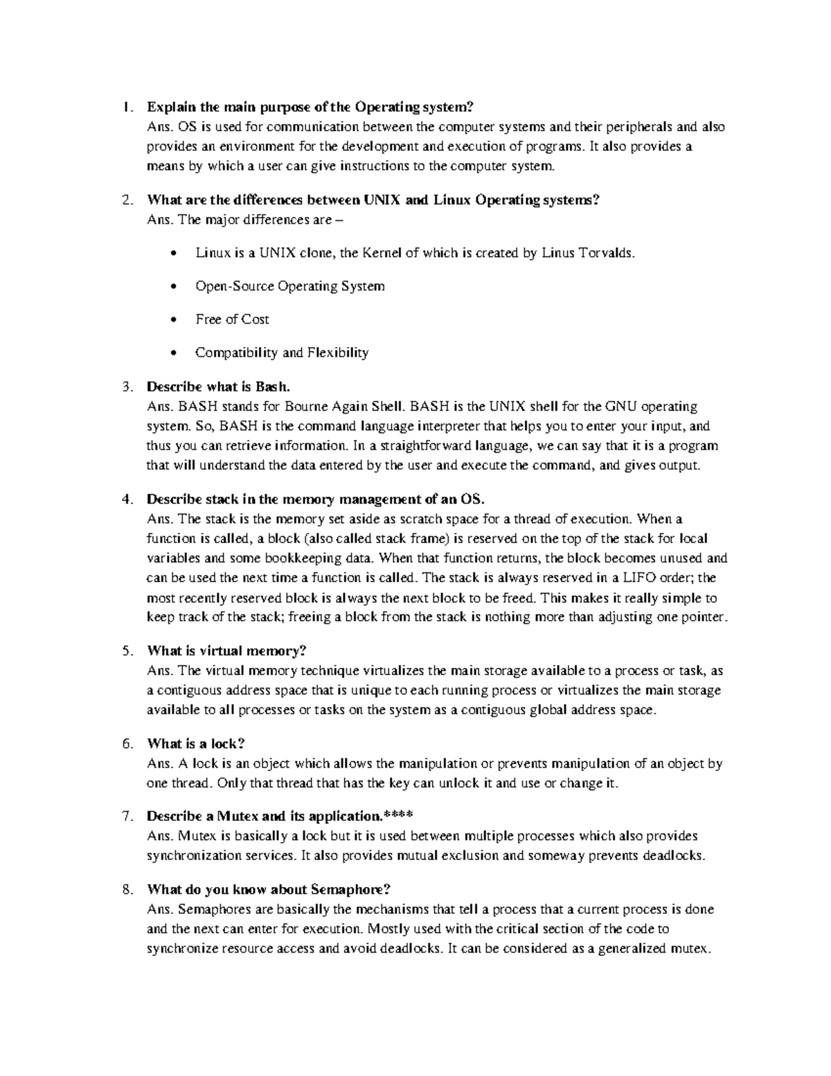 OS Viva Questions and Answers: Key Concepts and Differences - Studocu