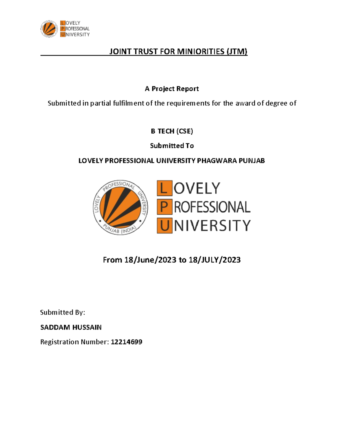 JTM Project Report: Activities and Objectives for Social Empowerment ...