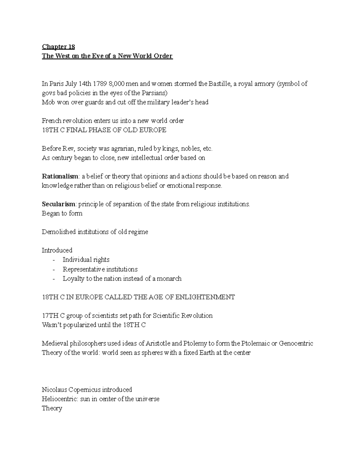 Chapter 18 World History Notes: The Enlightenment and Revolution - Studocu