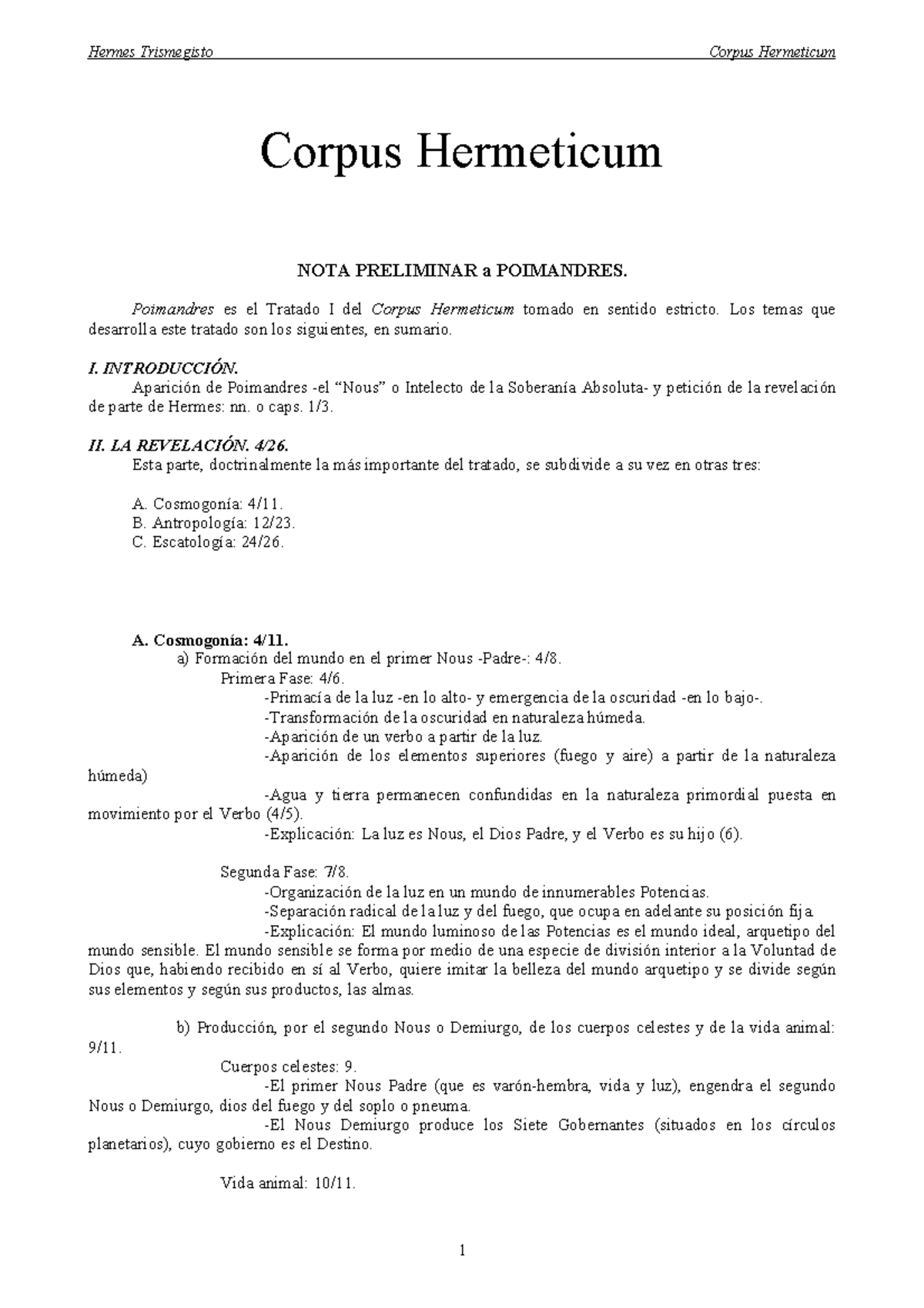 Corpus Hermeticum: Análisis y Temas del Tratado I - Poimandres - Studocu