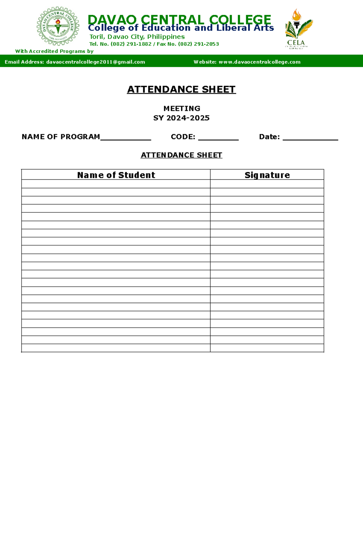 Attendance- Template - adada - computer technology - With Accredited ...