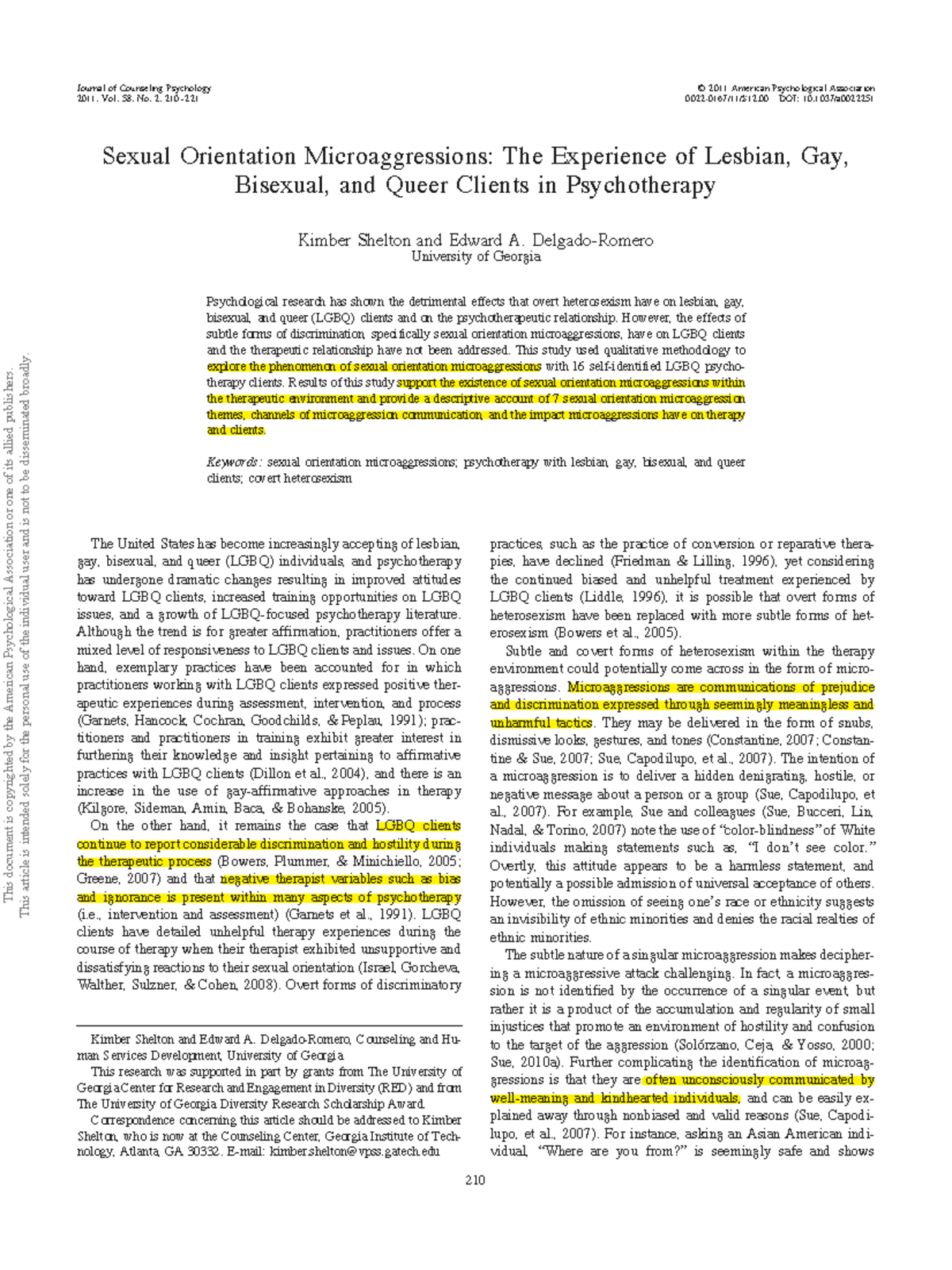 Exploring Sexual Orientation Microaggressions in LGBQ Therapy: Insights ...