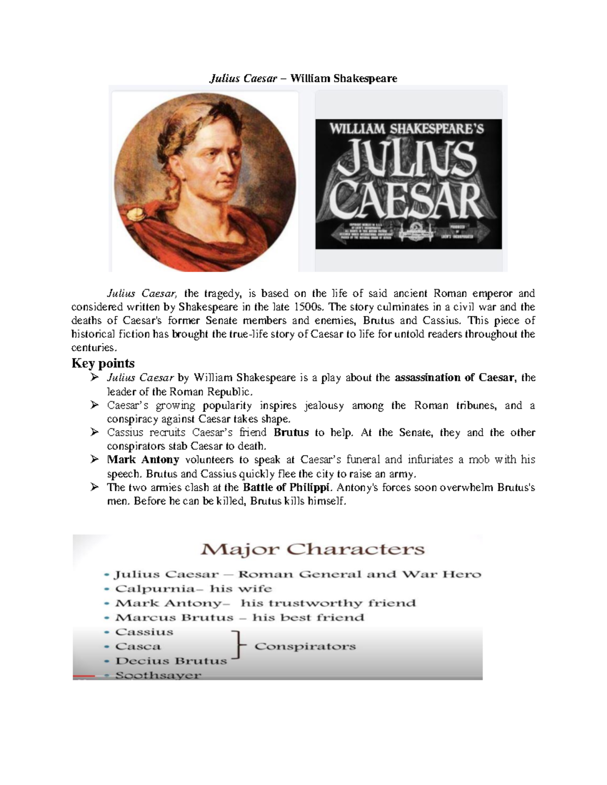 241-Shakespeare I: Tragedy of Julius Caesar - Summary & Analysis - Studocu