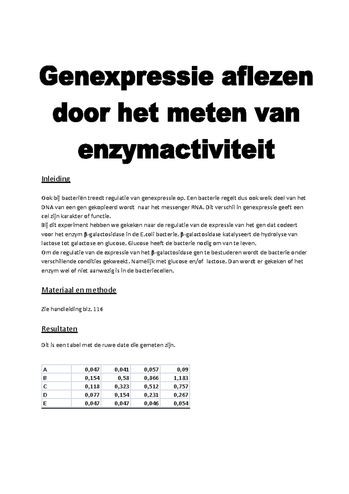 Practicum - Genexpressie en Enzymactiviteit met β-galactosidase ...