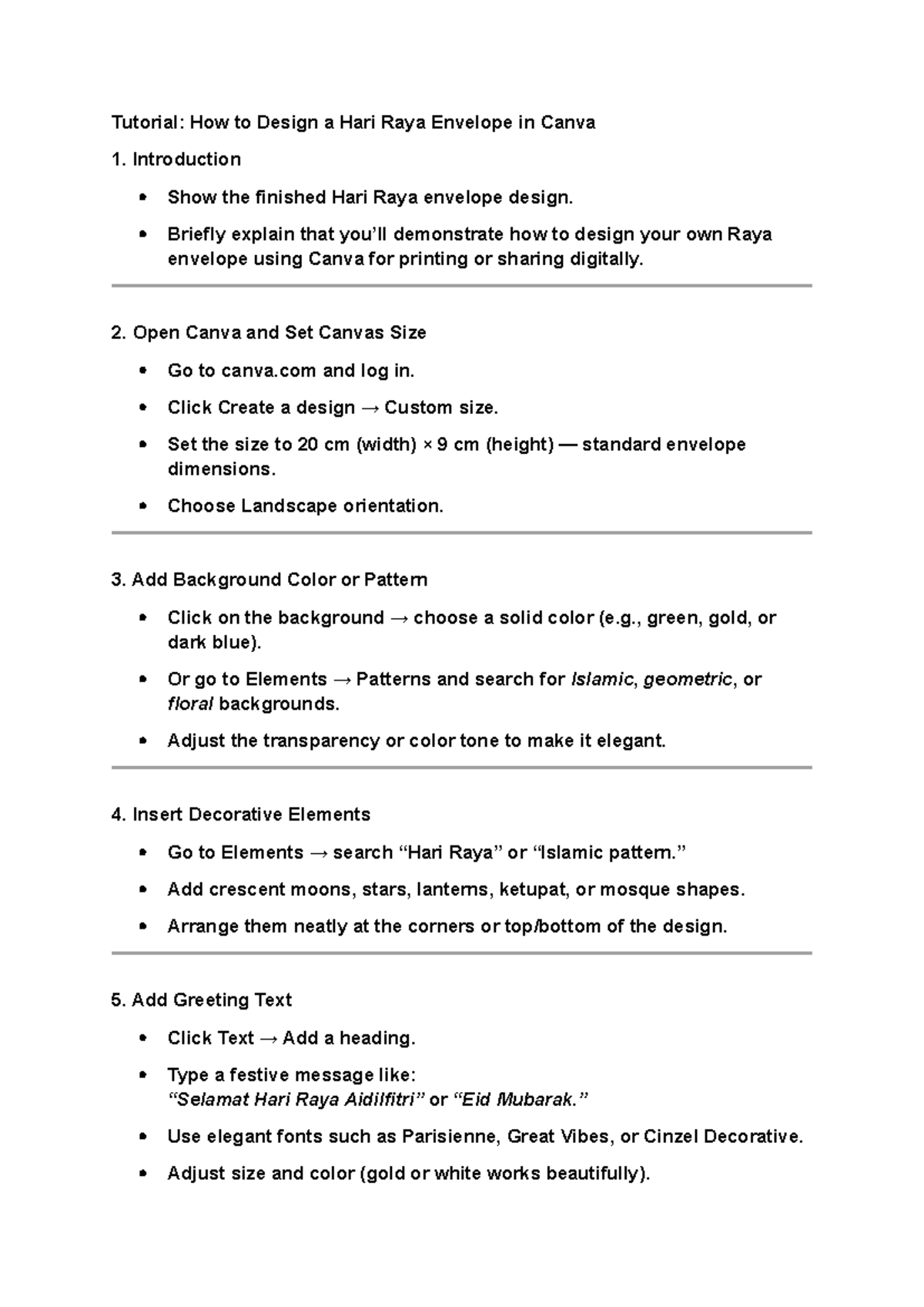 Tutorial: Designing a Hari Raya Envelope in Canva for CSC - Studocu