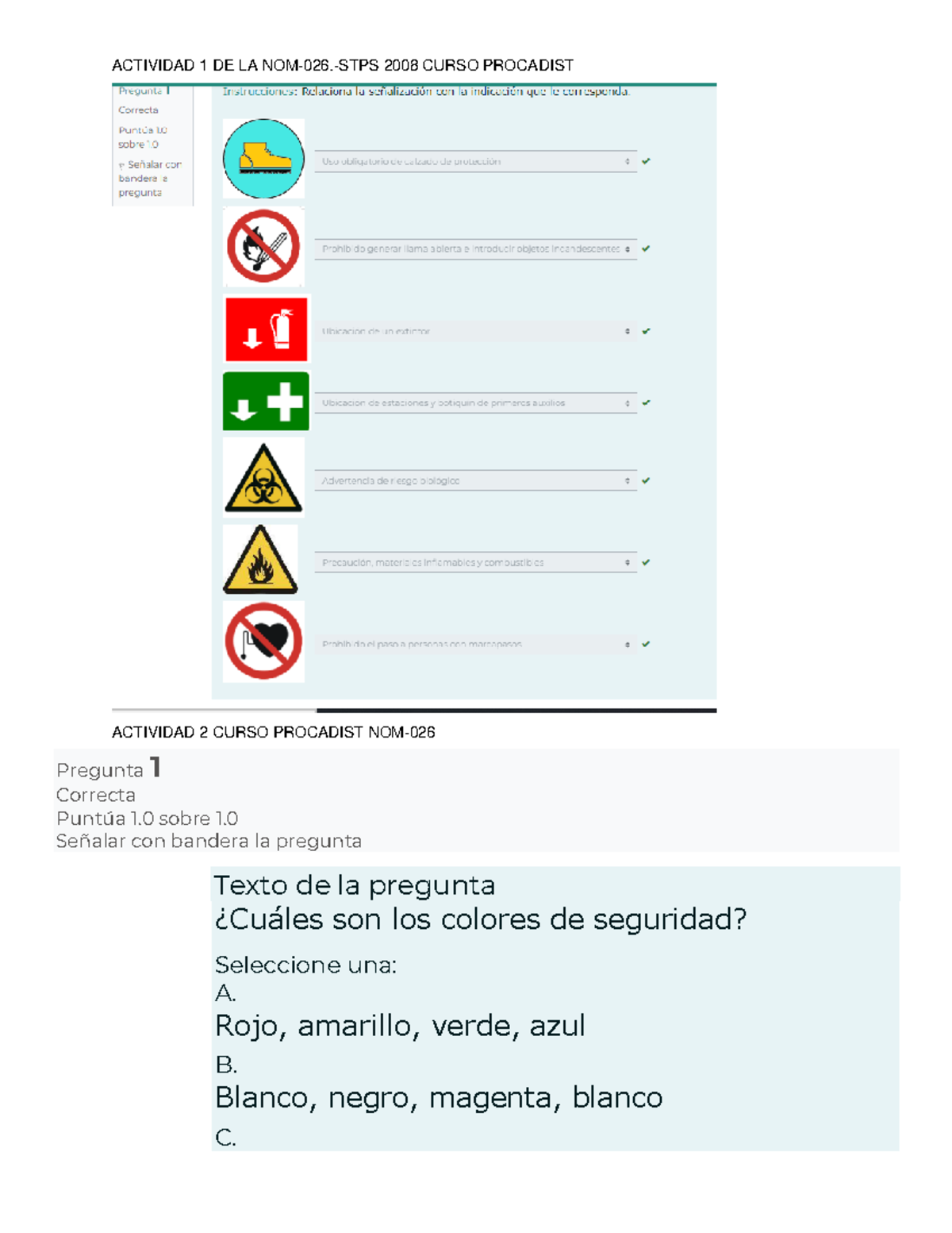 Respuestas de Actividades: Procadist NOM-026-STPS-2008 Unidad 1 - Studocu
