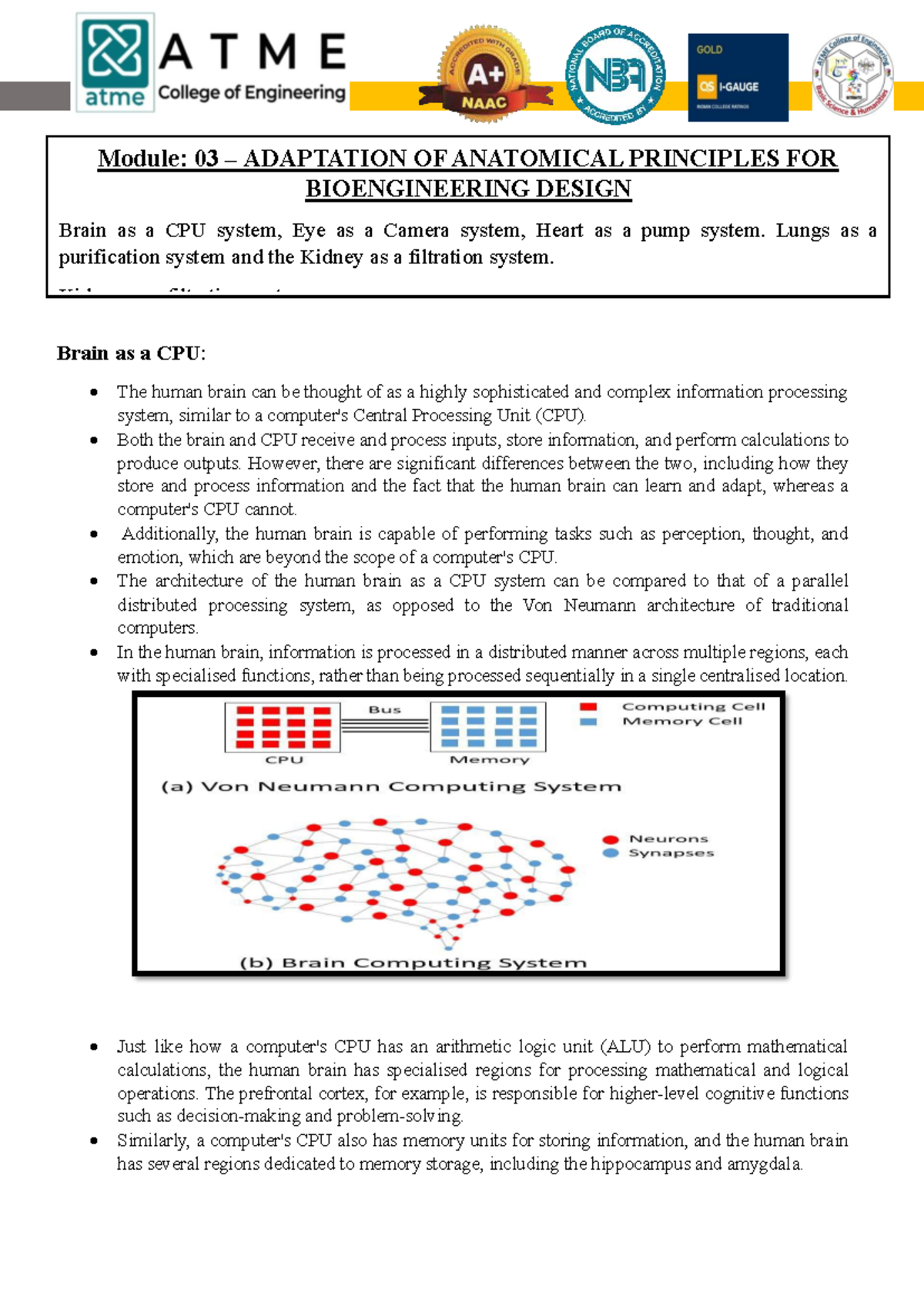 Module 03: Adaptation of Anatomical Principles in Bioengineering Design ...