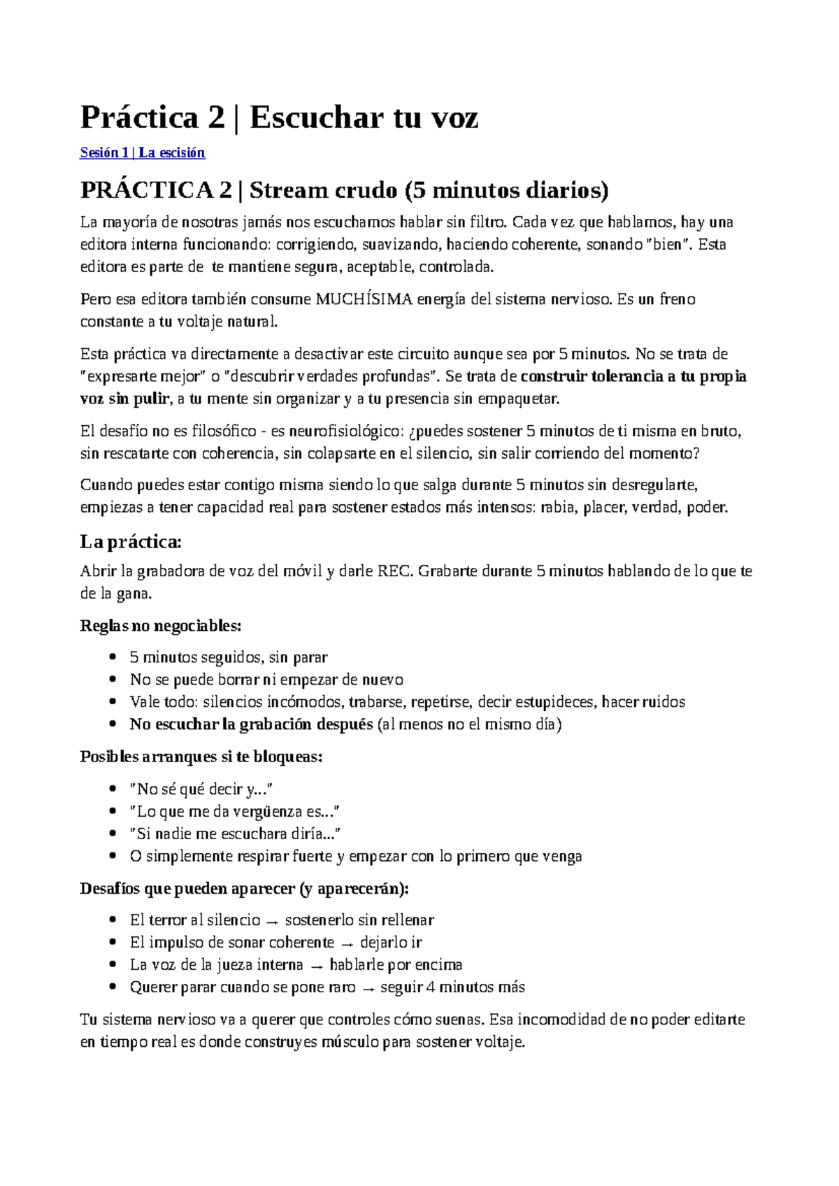 Práctica 2: Escuchar tu voz - Sesión 1 y Stream Crudo - Studocu
