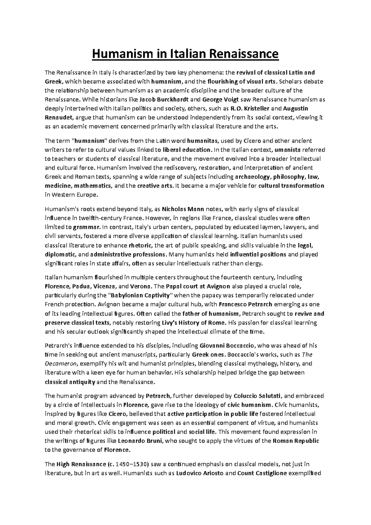 Humanism in Italian Renaissance - Scholars debate the relationship ...