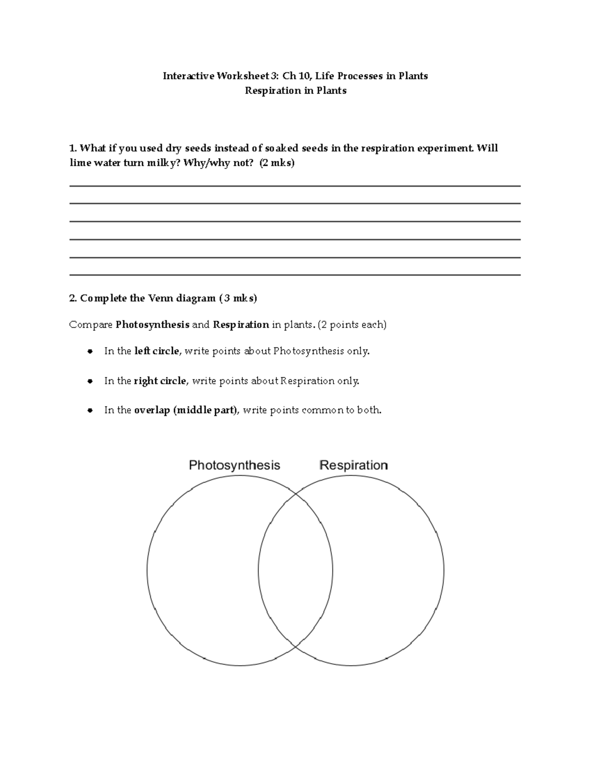 Interactive Worksheet 3: Respiration & Photosynthesis in Plants - Studocu