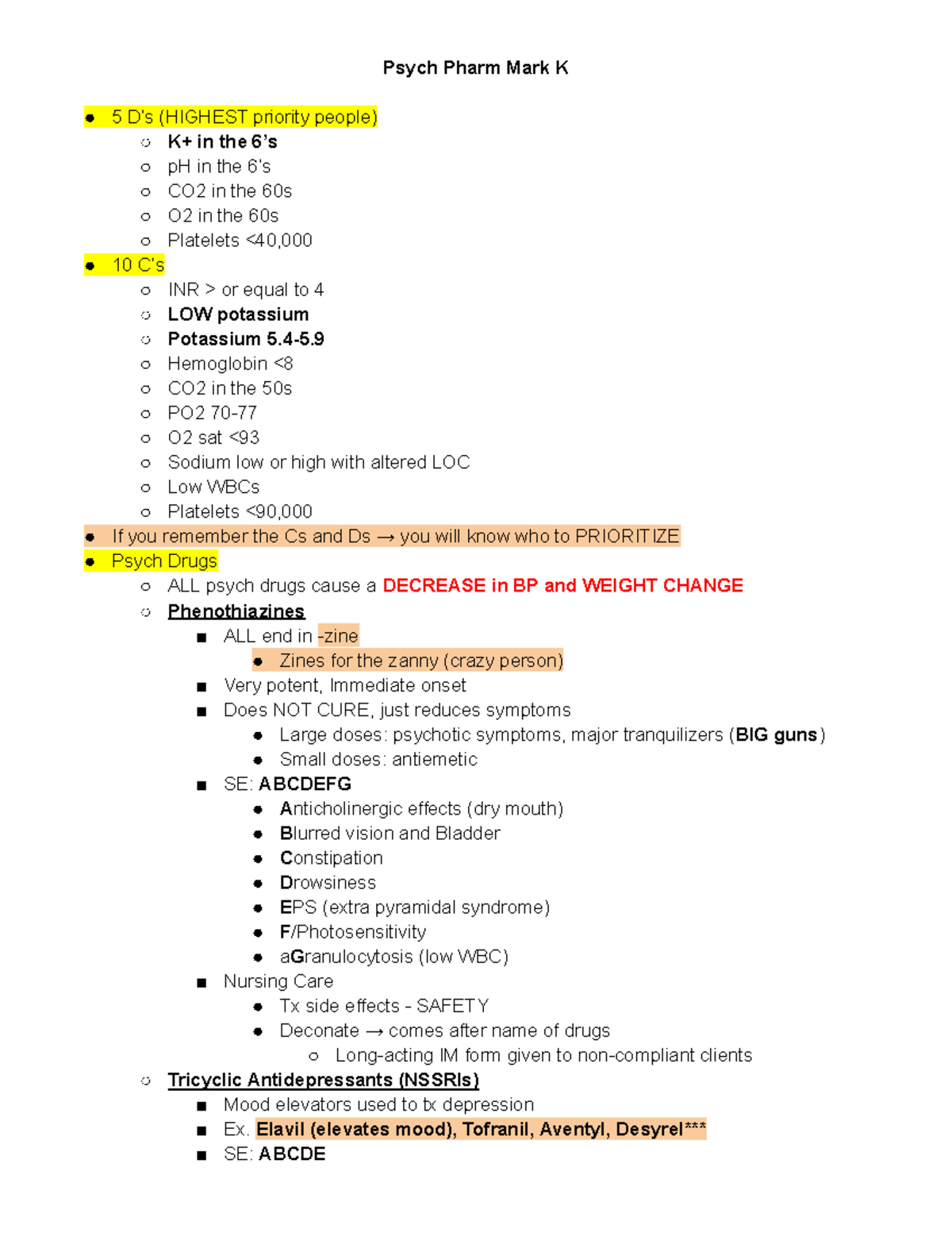 Psych Pharm Notes - Mark K Lecture on Psych Drugs & Prioritization ...