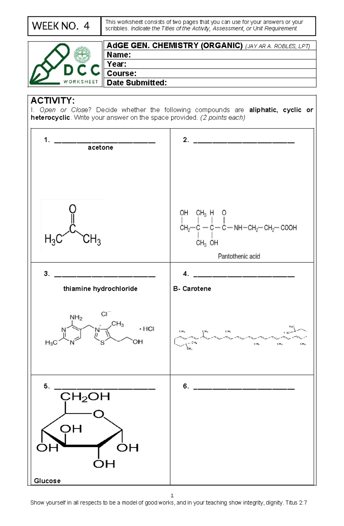 Worksheet 4: Organic Chemistry Activities (AdGE) - Studocu