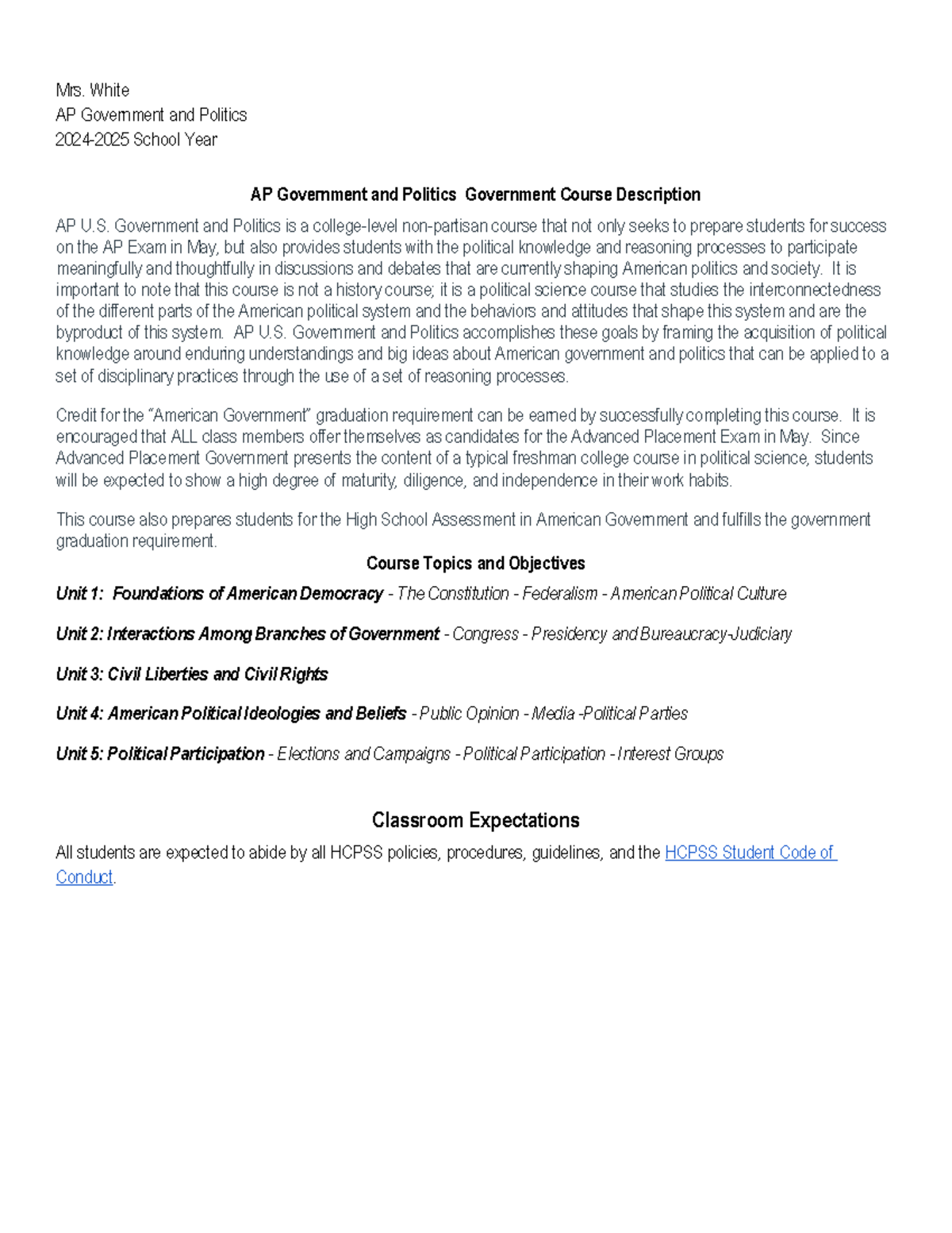 AP Government Syllabus Overview - GPHS 2024-2025 - Studocu