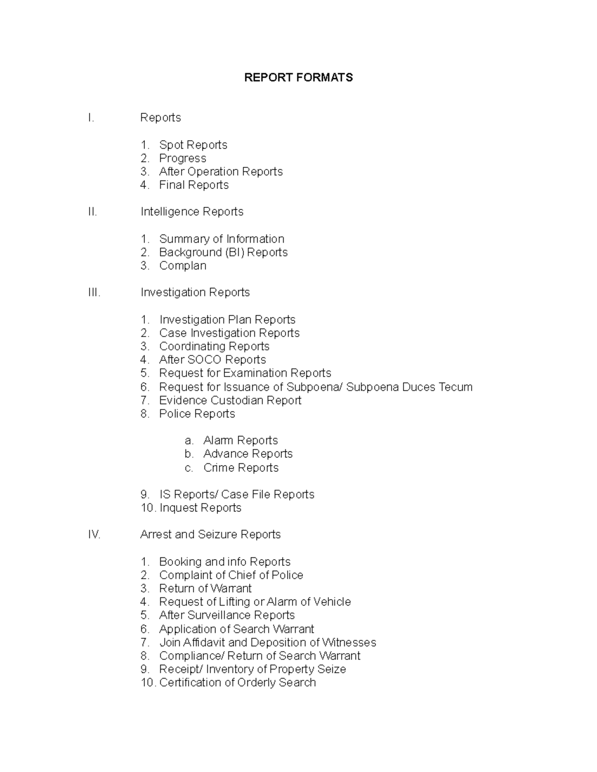 (5)Criminal Investigation Manual - REPORT FORMATS I. Reports 1. Spot ...