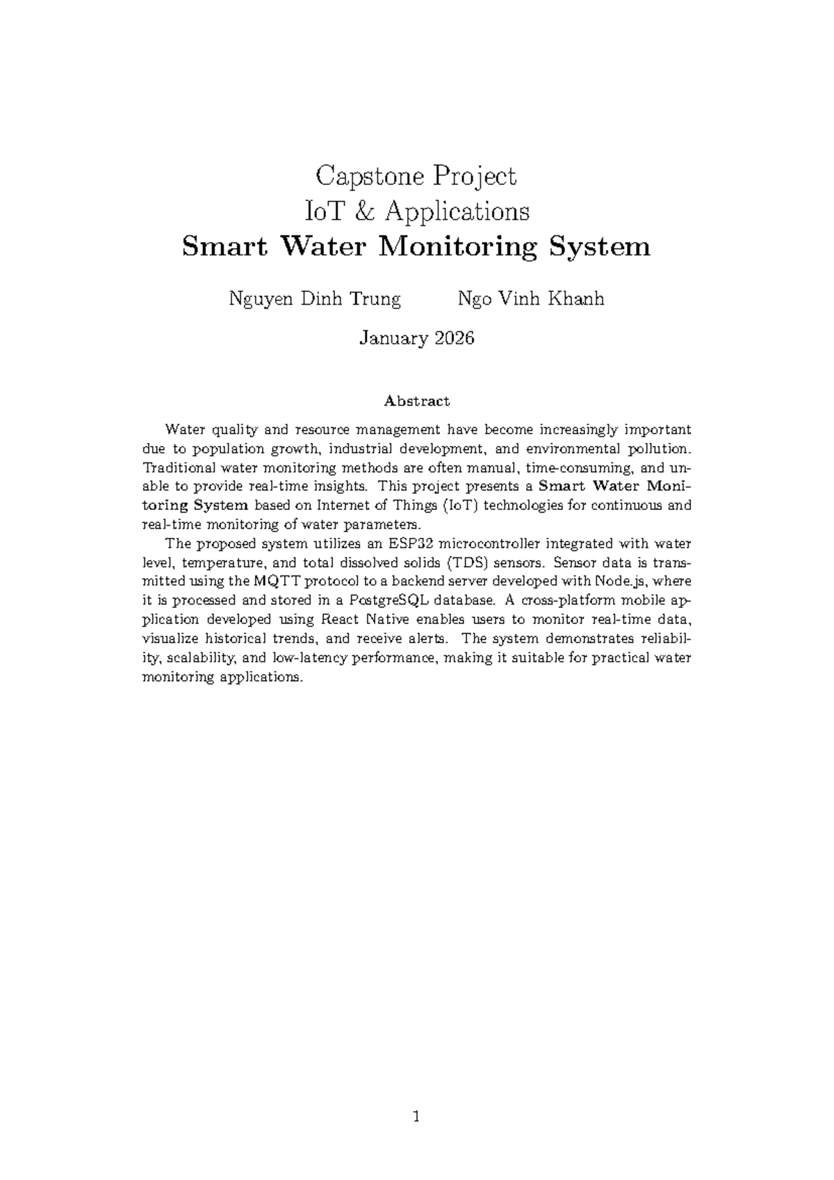 Capstone Project: IoT-Based Smart Water Monitoring System (ENGR 2026 ...