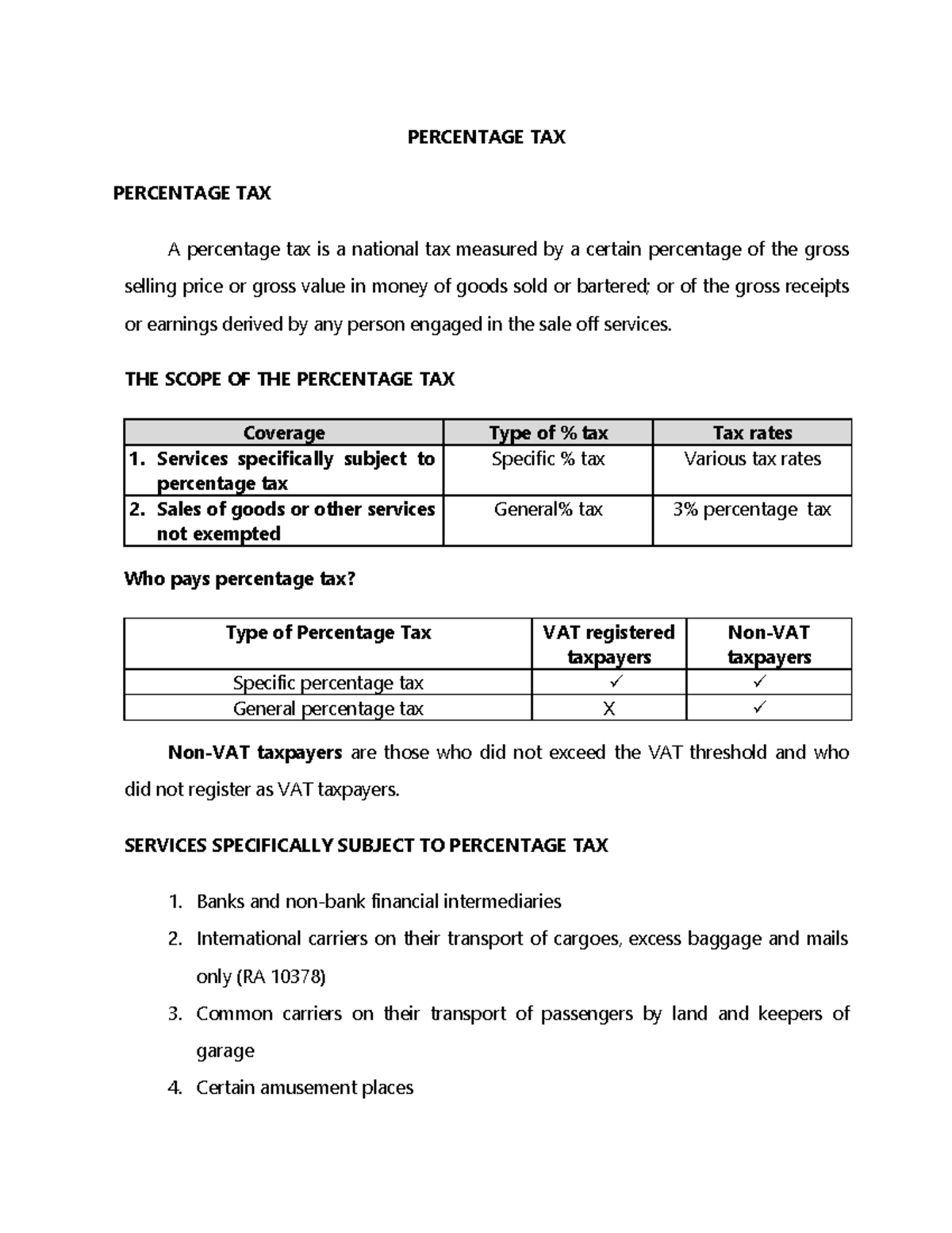 Module 10 - Understanding Percentage Tax and Its Implications - Studocu