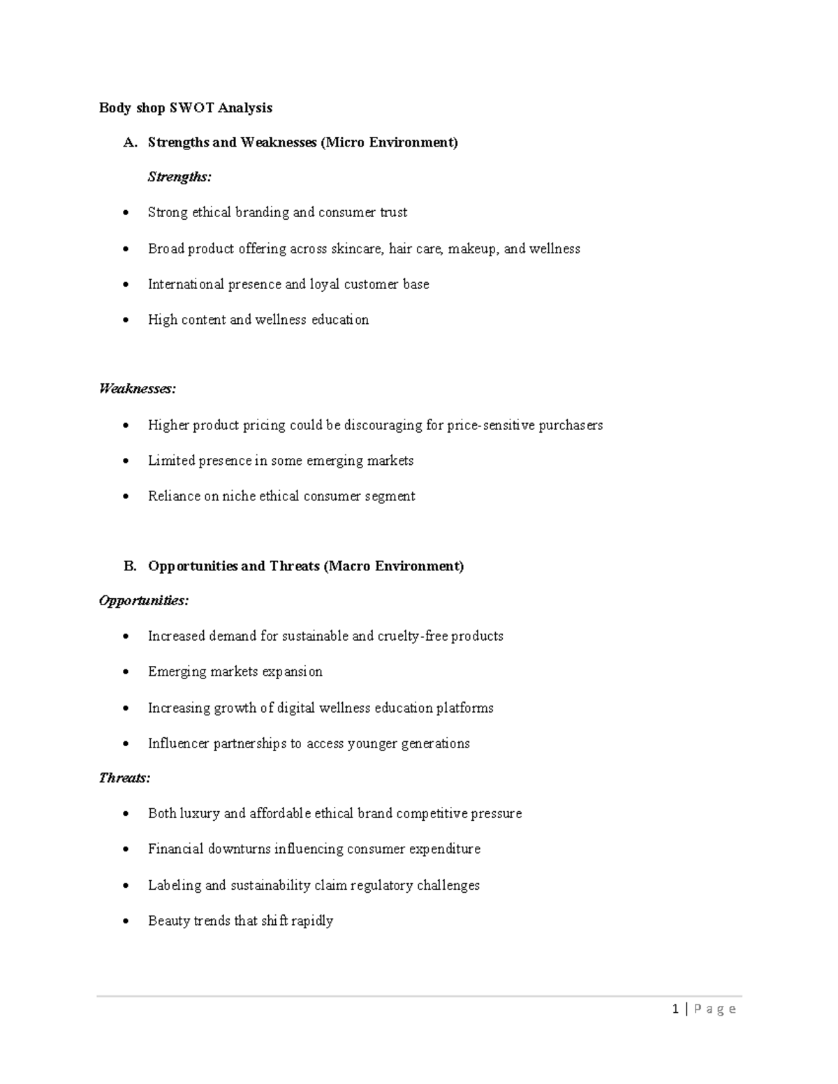 SWOT Analysis of Body Shop: Strengths, Weaknesses, Opportunities ...