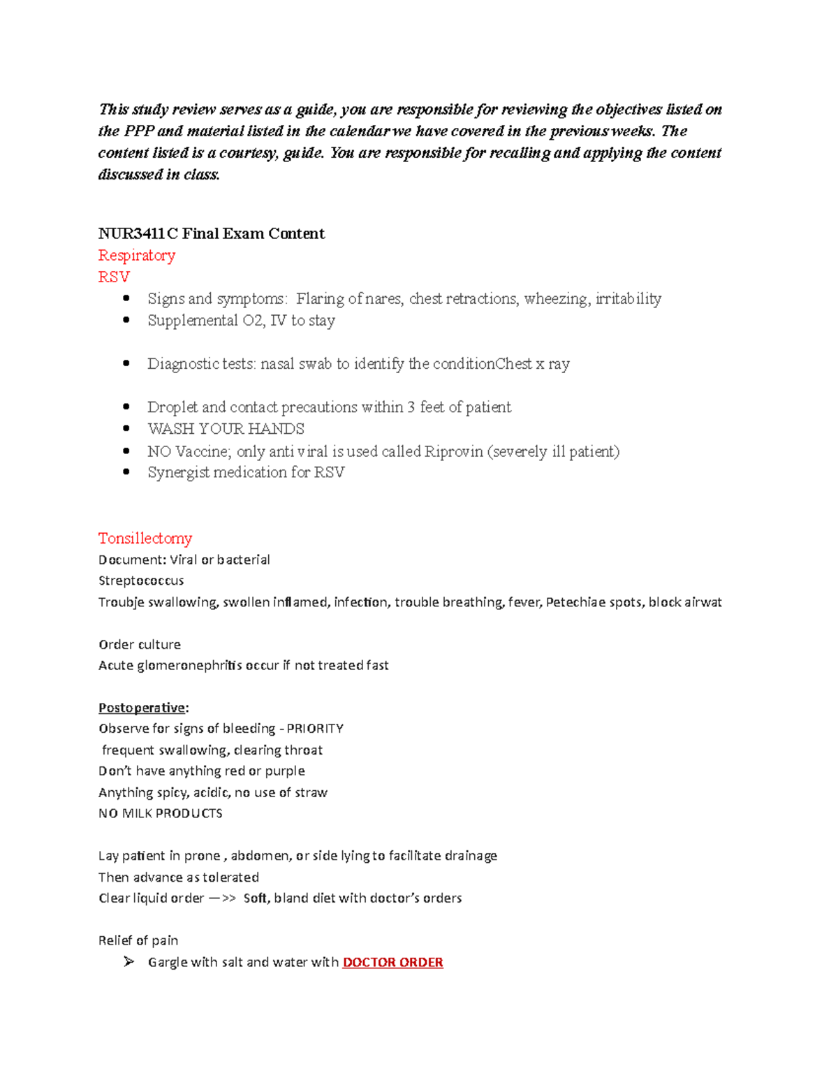 NUR3411 C Final Exam Study Guide: Key Concepts and Nursing Focus - Studocu
