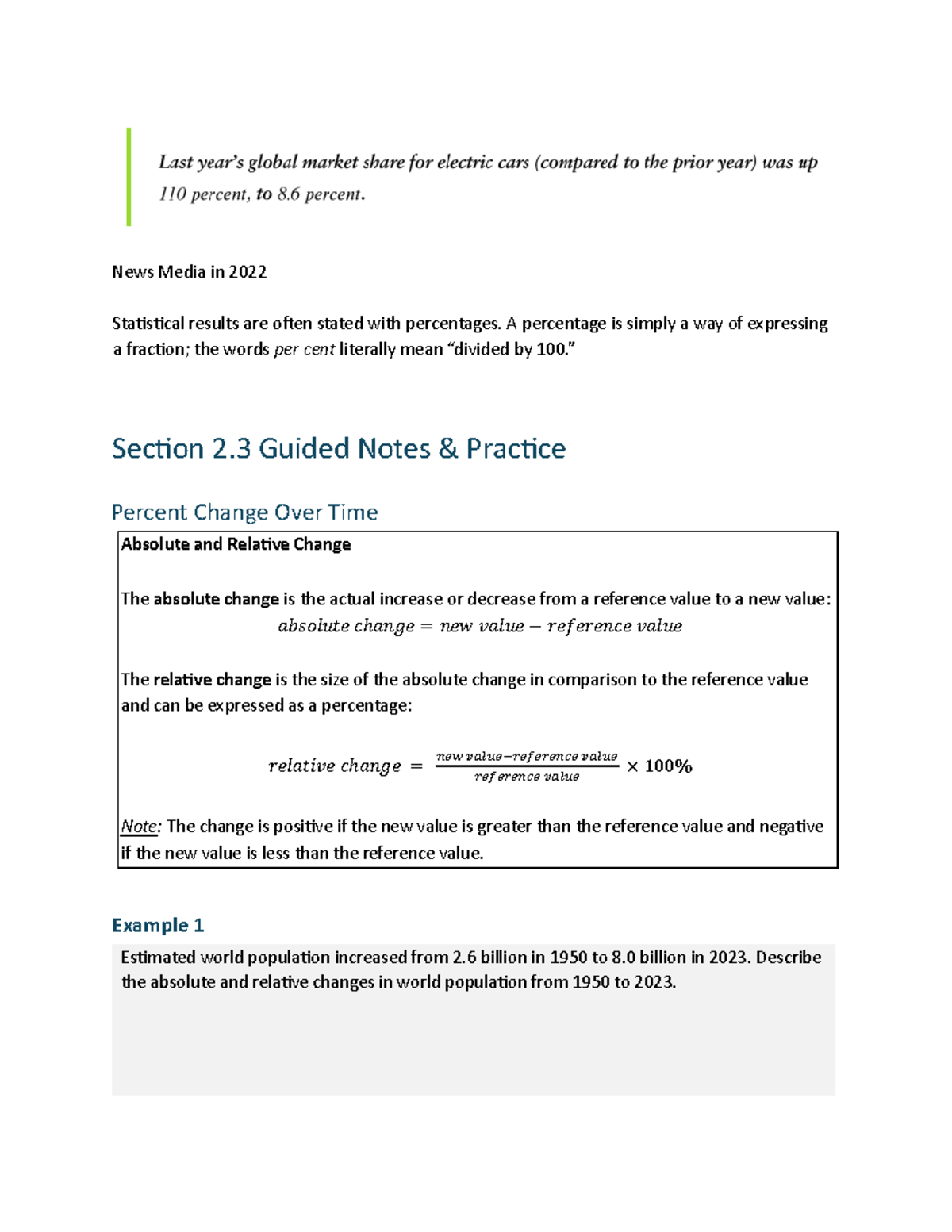 Section 2.3 Guided Notes: Percent Change & Comparisons - Studocu