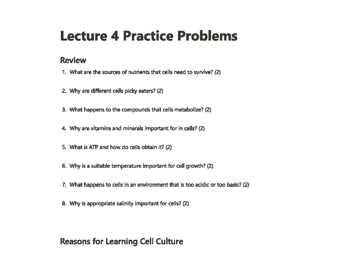 CHBE 221 Lecture 4 Problem Set and Solutions - Studocu