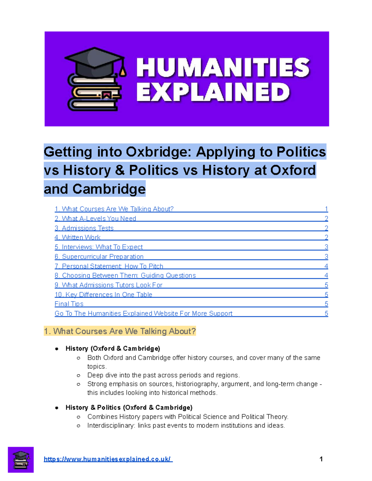 Getting into Oxbridge: Politics vs History Admissions Guide - Studocu