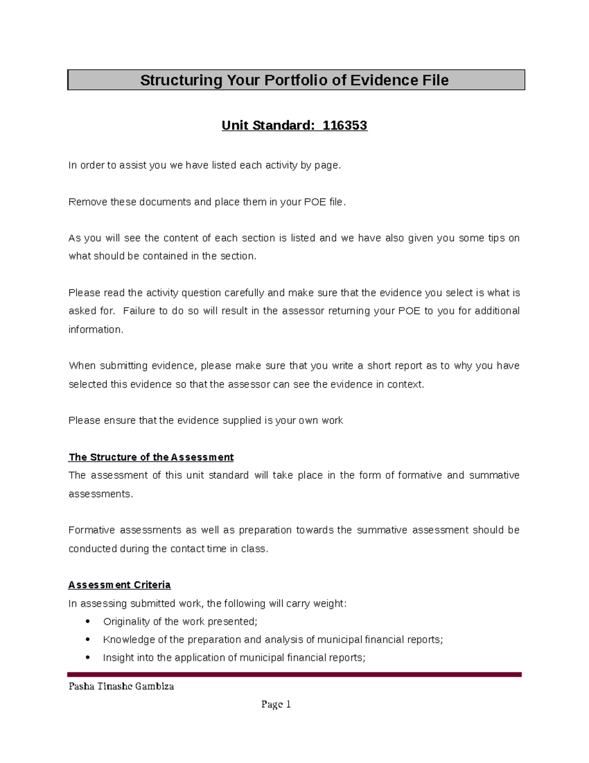 116353 Portfolio of Evidence Guidelines for SCM Assessment - Studocu