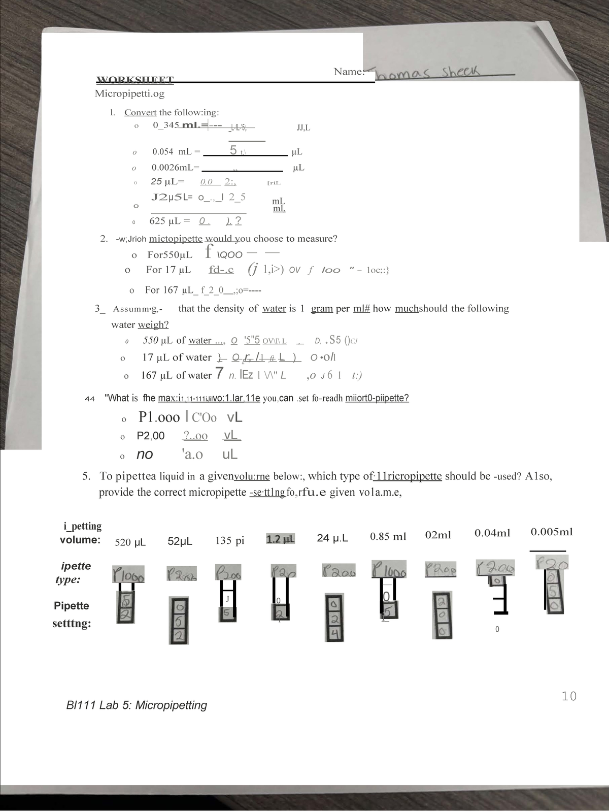 Lab 5: Micropipetting Worksheet for Practical Measurements - Studocu