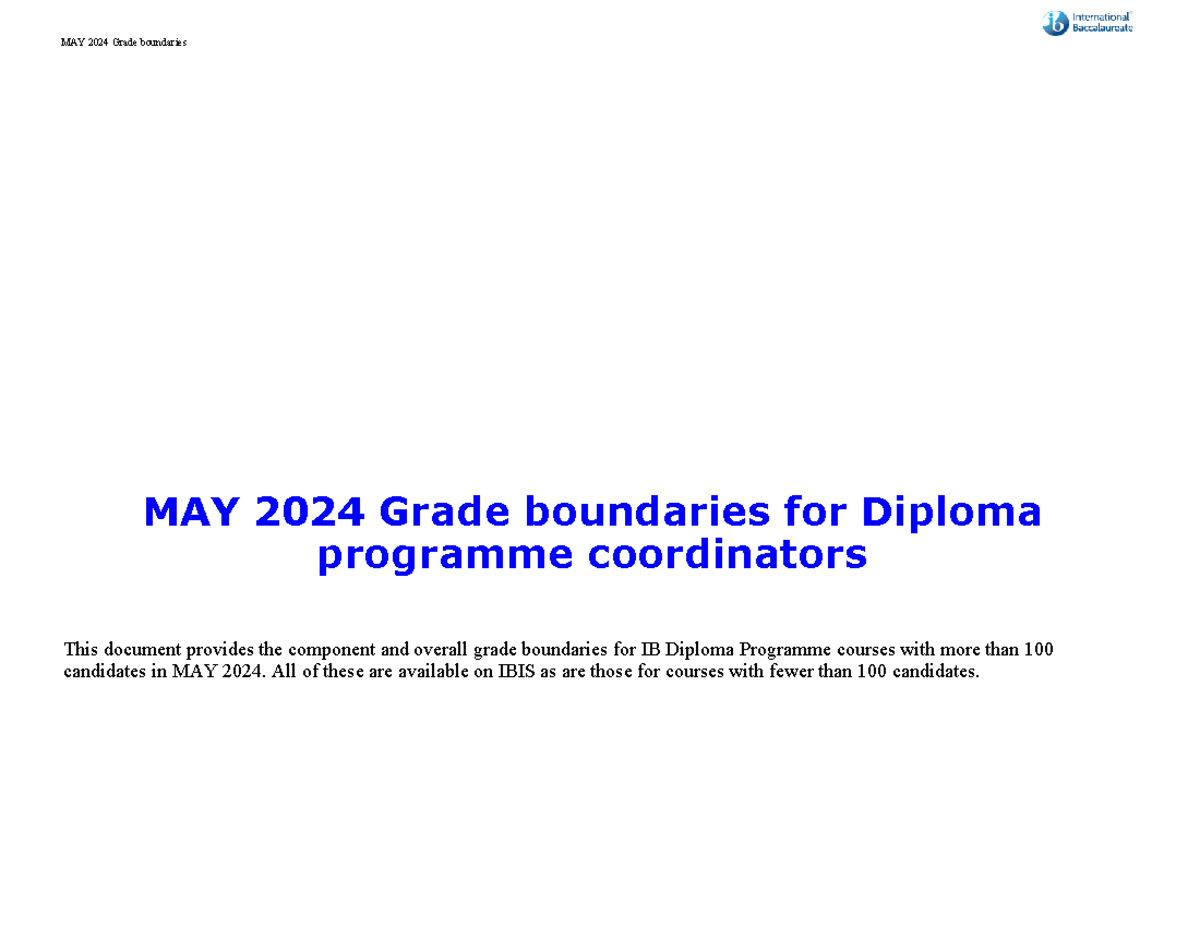 M24 Grade Boundaries for IB Diploma - May 2024 - Studocu